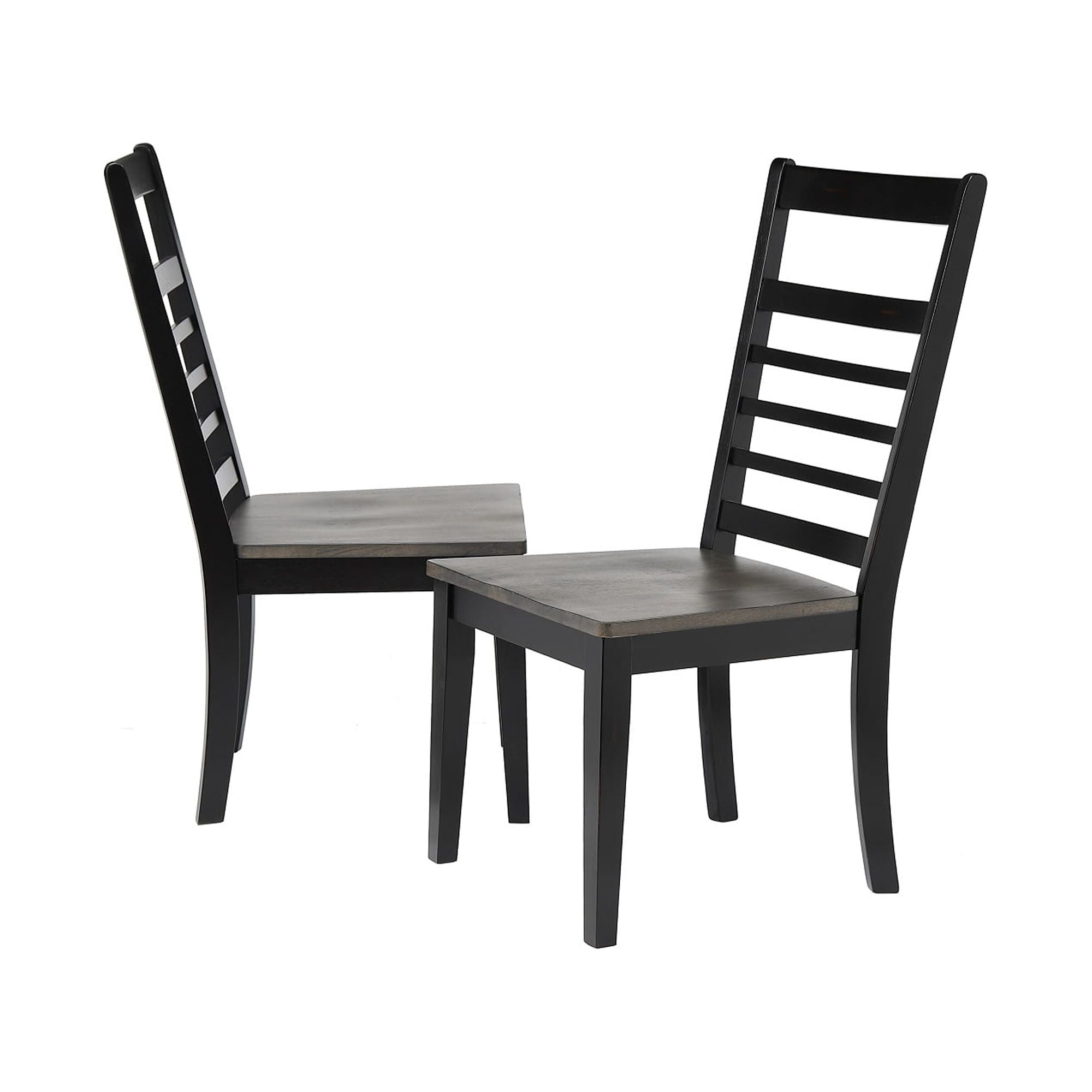Set of 2 Antique Black and Gray Wooden Ladder Back Dining Chairs 40.5 ...