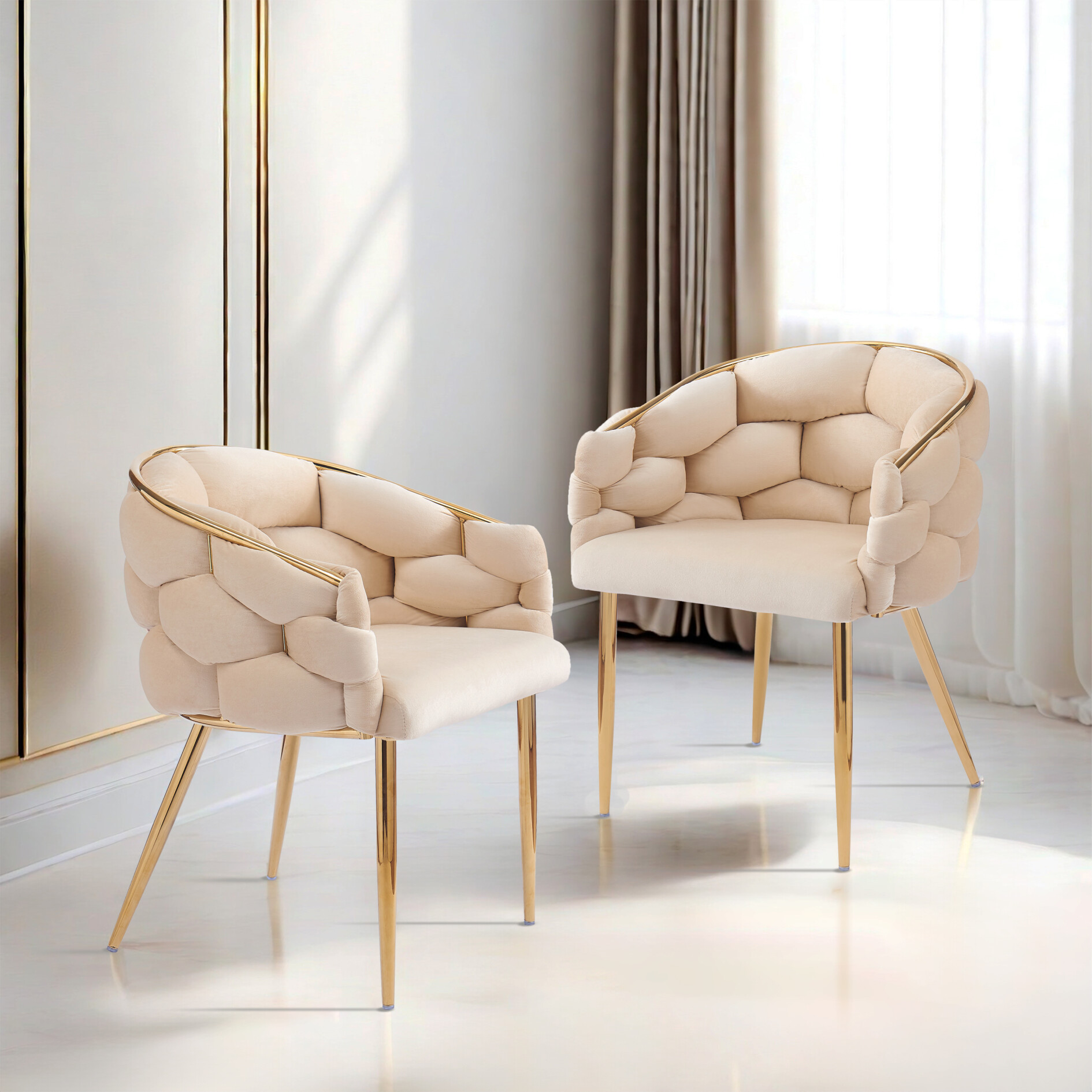 Set of 2 Armchair with Gold Legs, Handmade Accent Chair, Comfy Living ...