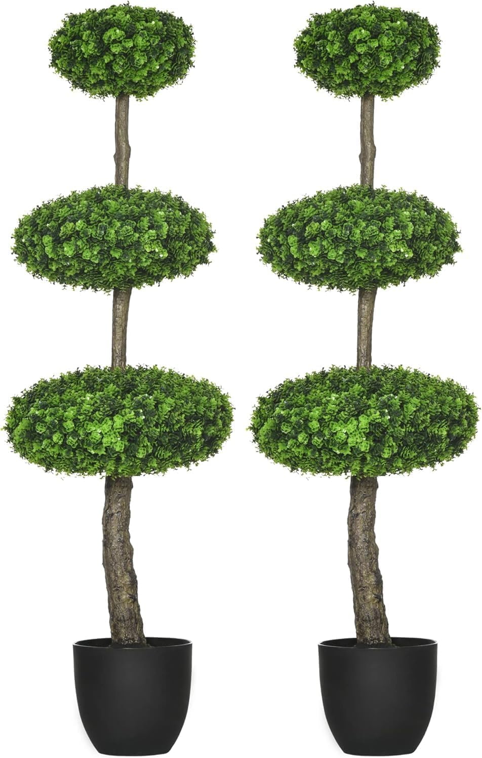 Set of 2 Artificial Boxwood Topiary Trees in Pots, 43.25" Artificial ...