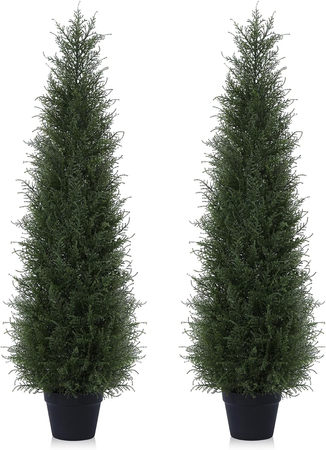 Set of 2 Artificial Cedar Topiary Trees, 4FT Tall Faux Cedar Pine with ...