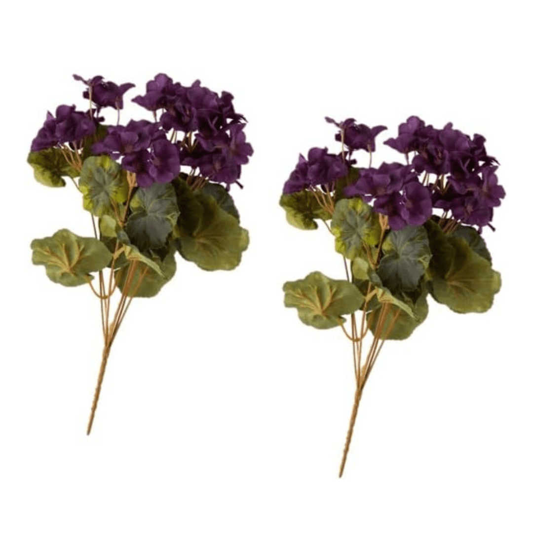 Set of 2 Artificial Purple Geranium Bushes - For Indoor Spring and ...