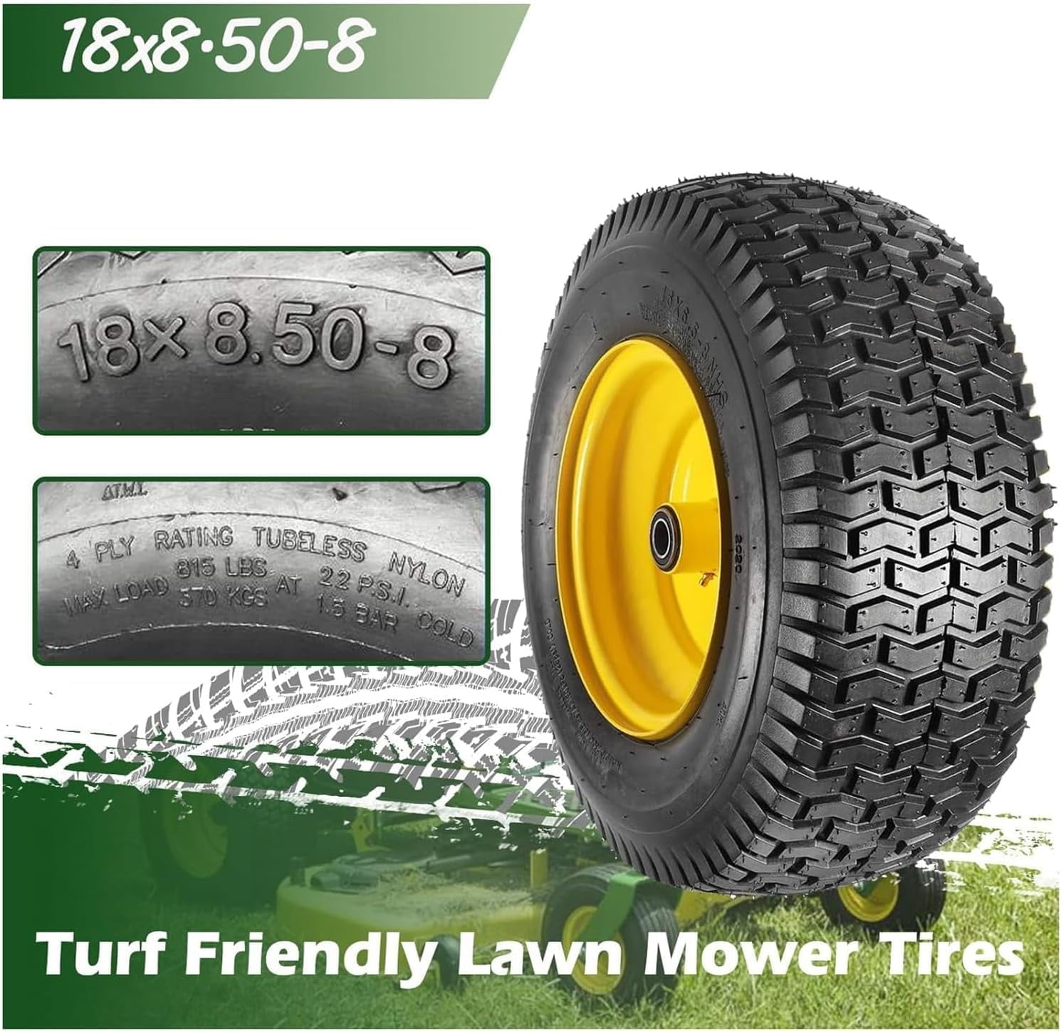 Set of 2 Atv Tires Flat Free Lawn Mower Turf Tires, 4PR Tractor Turf ...