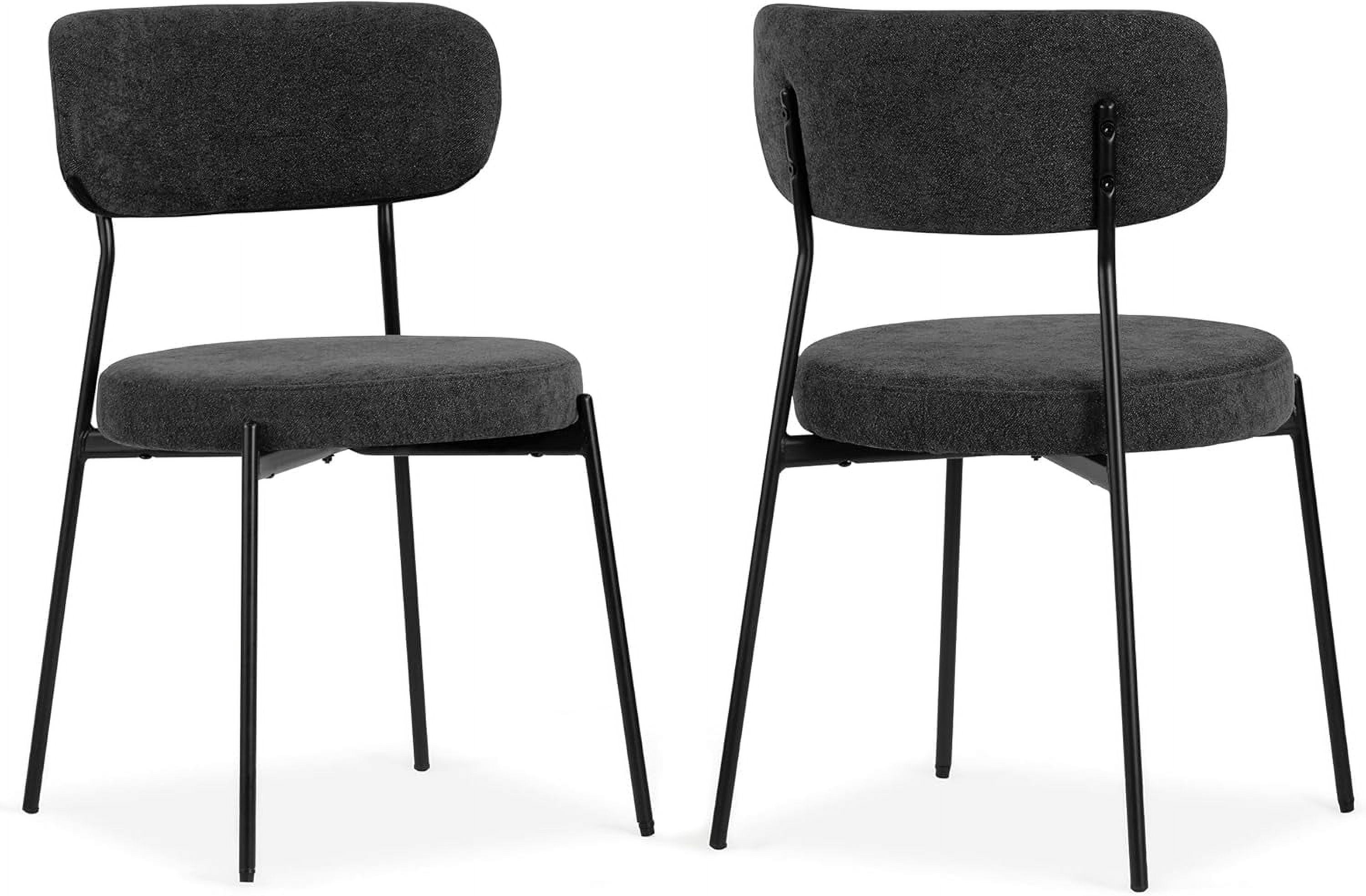 Set of 2 Aya Black Chenille Dining Chair with Black Steel Legs ...