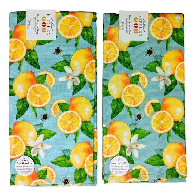 Set of 2 BEE ZESTY Lemon Toss Terry Kitchen Towels by Kay Dee Designs ...