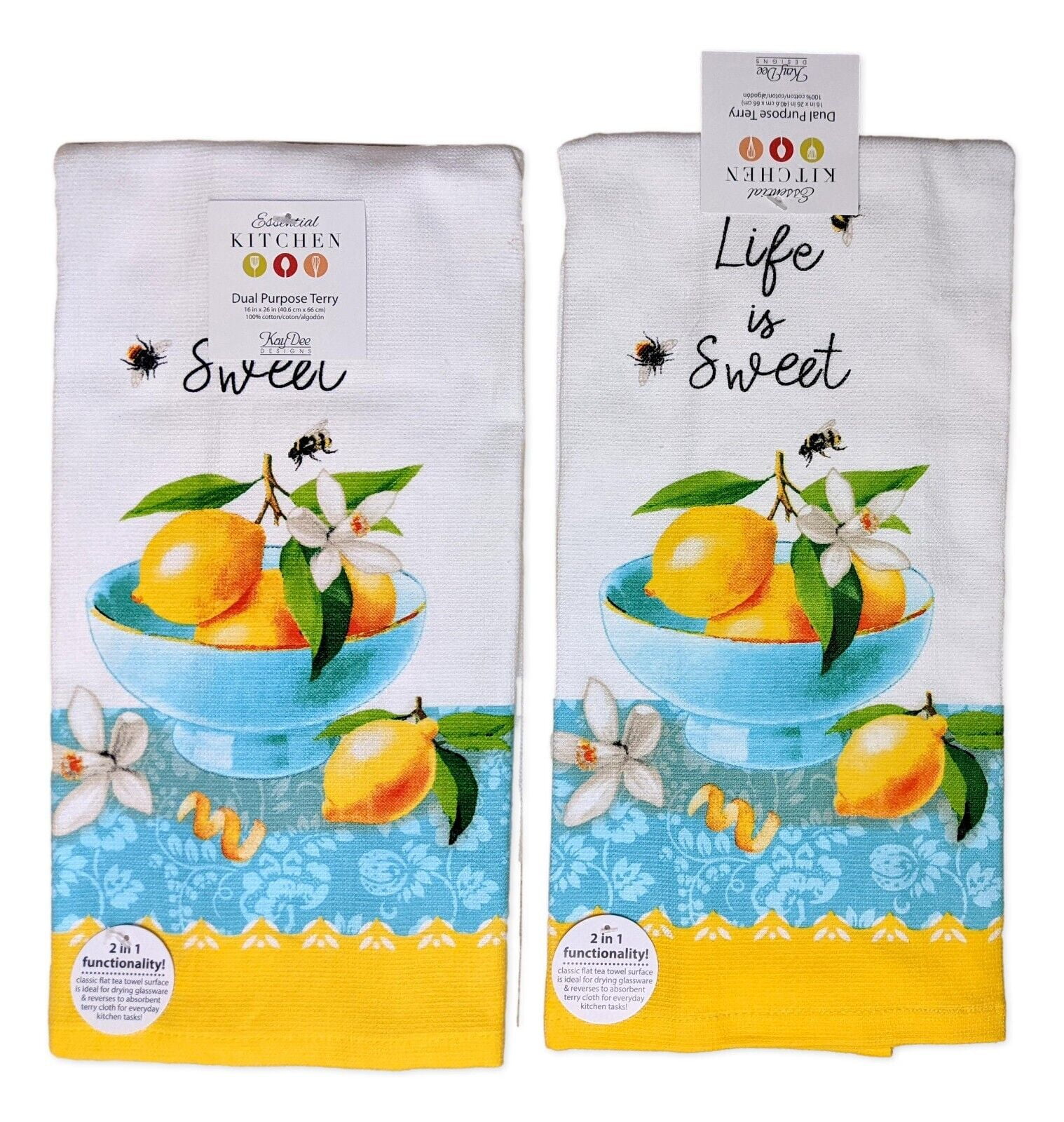 Set of 2 BEE ZESTY Lemons In Colander Terry Kitchen Towels by Kay Dee ...
