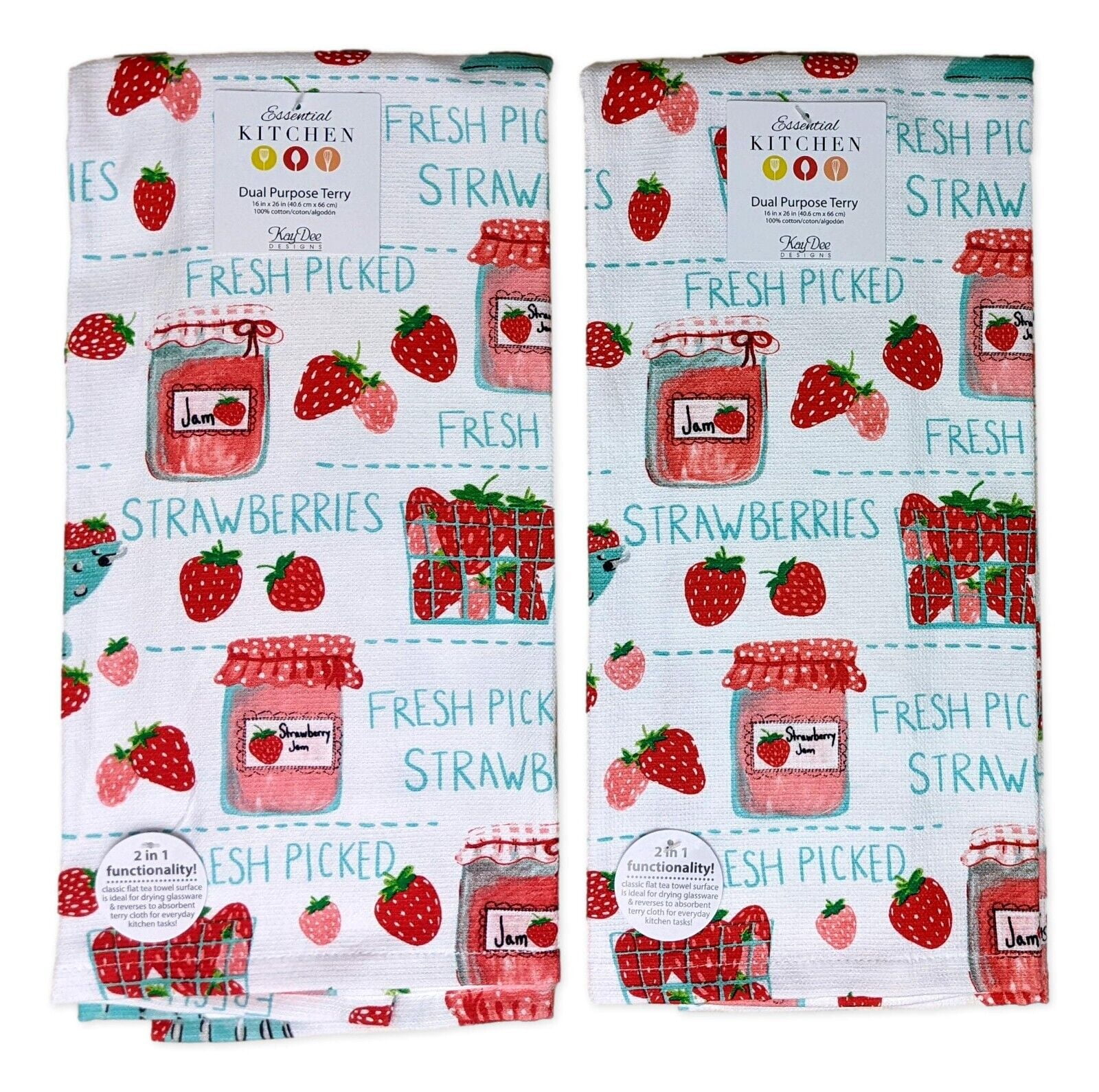 Set of 2 BERRY BASKET Strawberry Toss Terry Kitchen Towels by Kay Dee ...