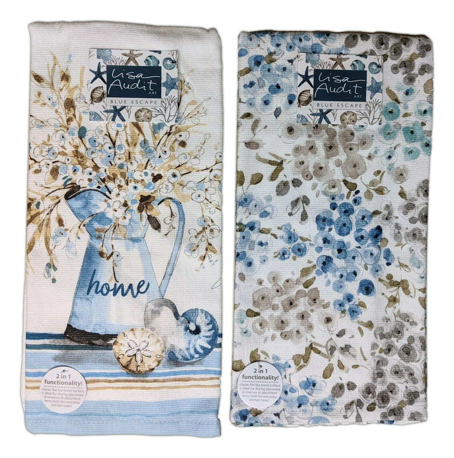 Kay Dee Designs Dual-Purpose Kitchen Towels Set, Blue Escape Hydrangea ...