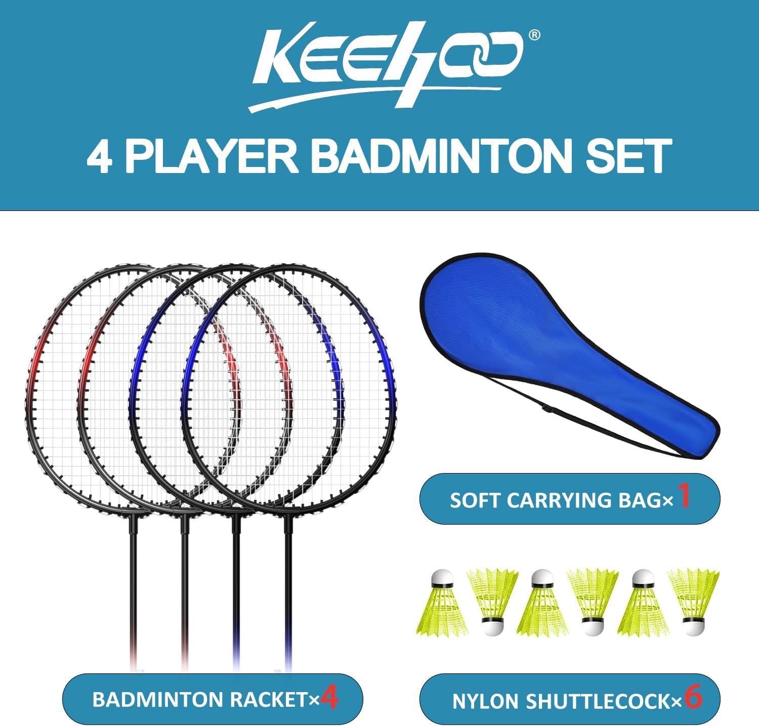 Set of 2 Badminton Rackets, Nylon Shuttlecocks & Carry Bag - Adults ...
