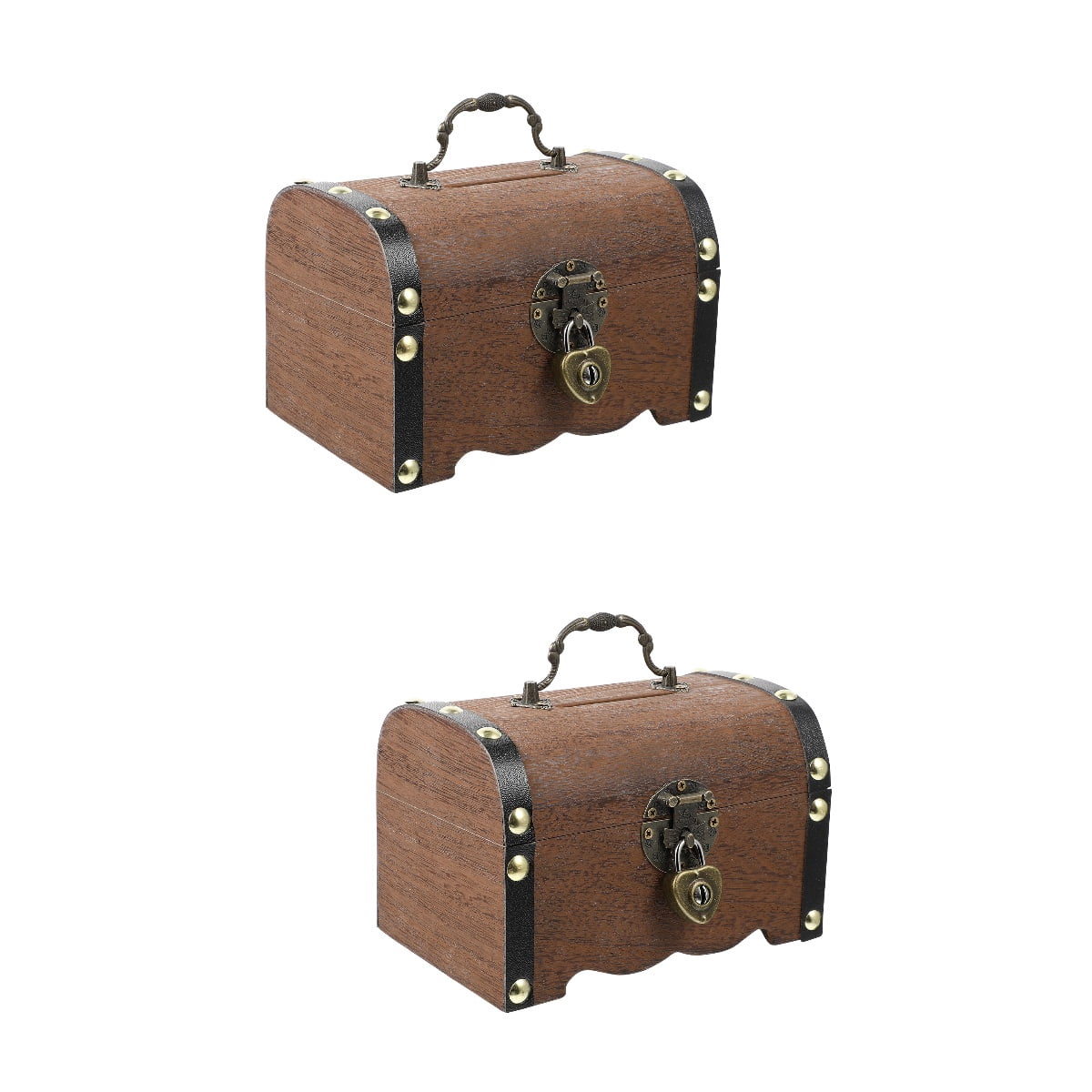 Set of 2 Bank Jewelry Treasure Chest Decorative Wood Storage Trunk Gift ...