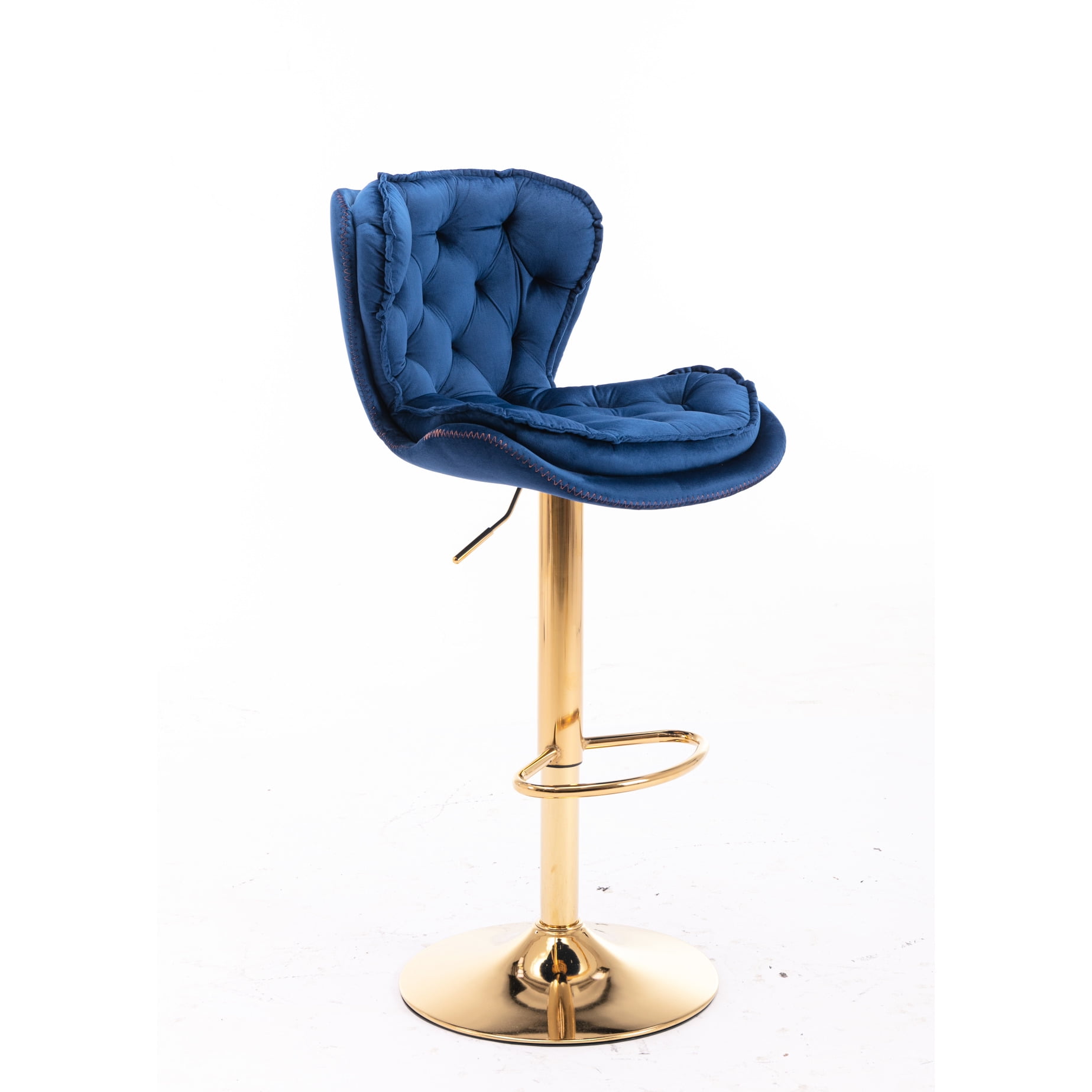 Set of 2 Bar Seats / Swivel and Height Adjustment, Golden Legs, Blue ...