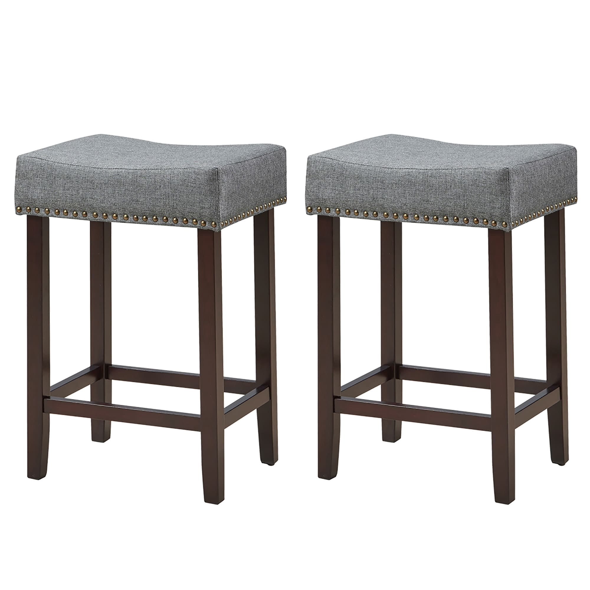 Set of 2 Bar Stools 24 Inch Backless Counter Height Stools w Cushion ...