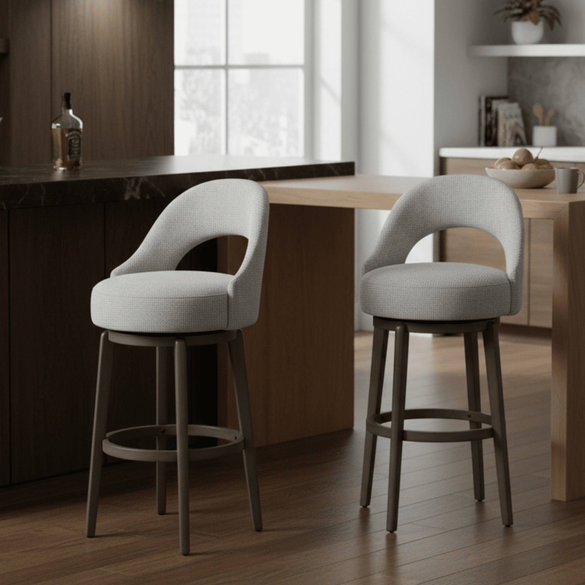 Set of 2 Bar Stools 30" Counter Height Swivel Barstools, Upholstered U ...