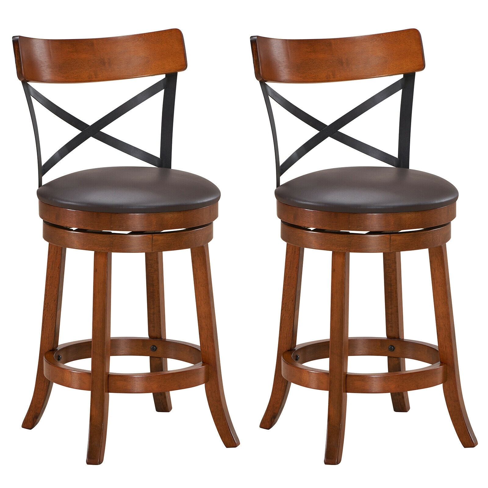 Set of 2 Bar Stools 360-Degree Swivel Dining Bar Chairs with Rubber ...