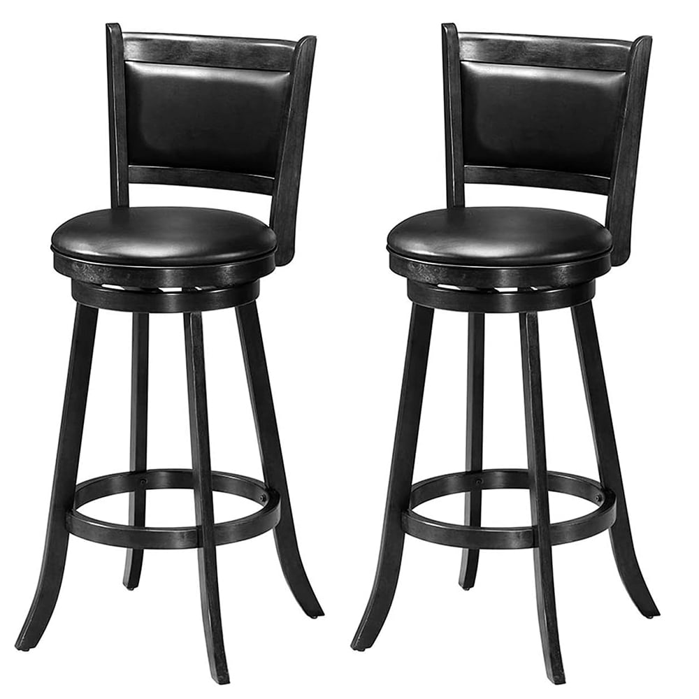 Set of 2 Bar Stools, PVC Swivel Seat with Height Legs, Accent Wooden ...