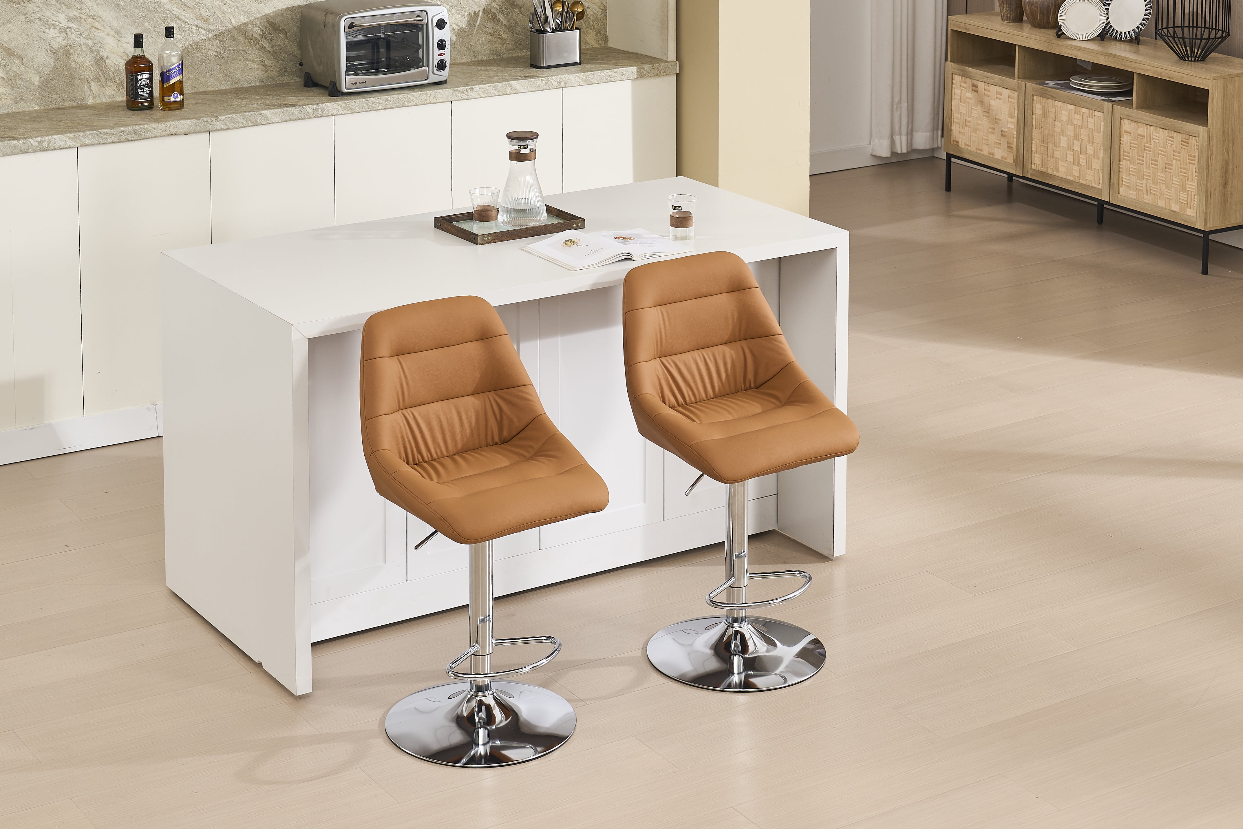 Set of 2 Bar Stools,with Chrome Footrest and Base Swivel Height ...