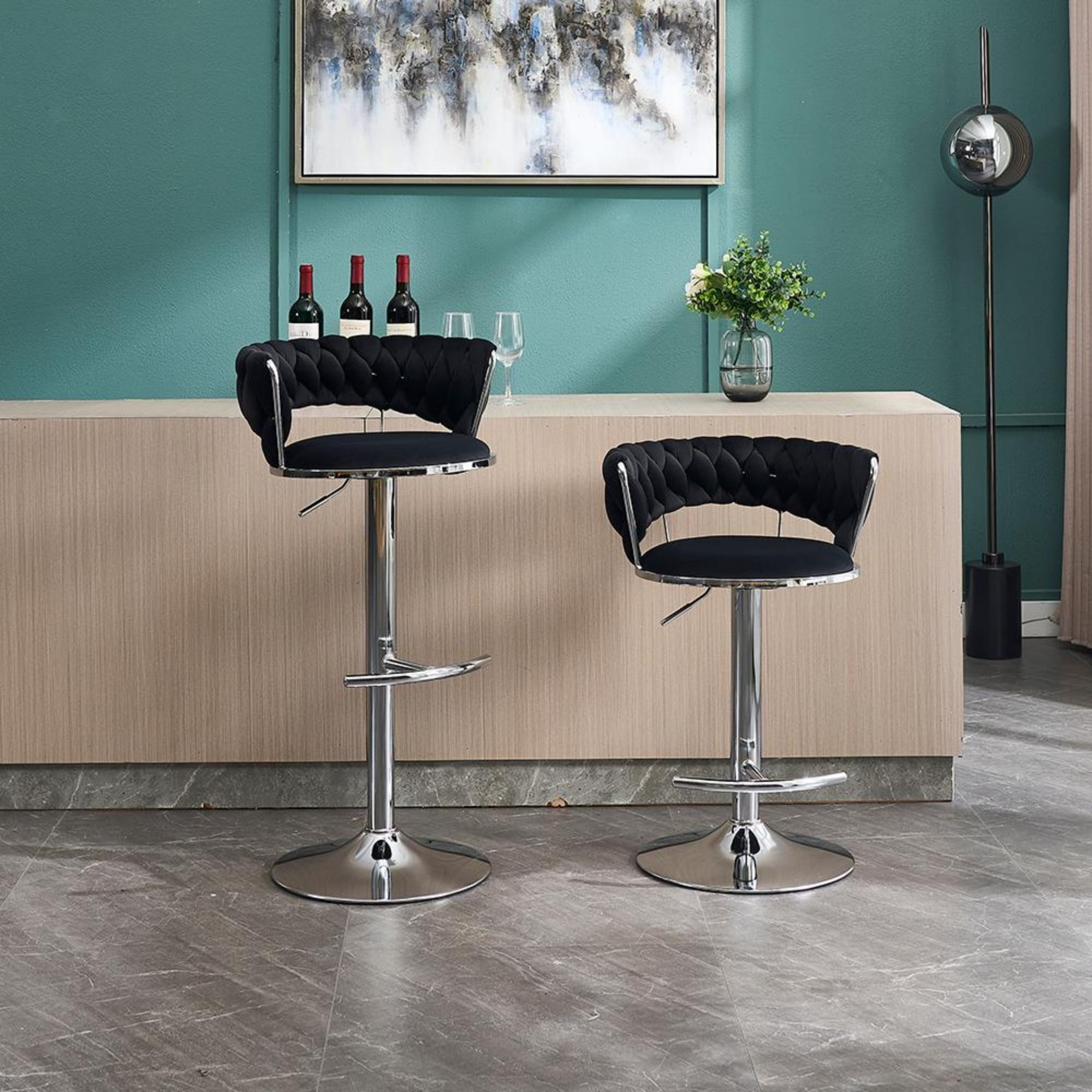 Set of 2 Bar Stools with Chrome Footrest and Base Swivel Height ...