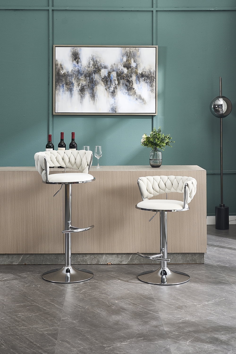 Set of 2 Bar Stools,with Chrome Footrest and Base Swivel Height ...