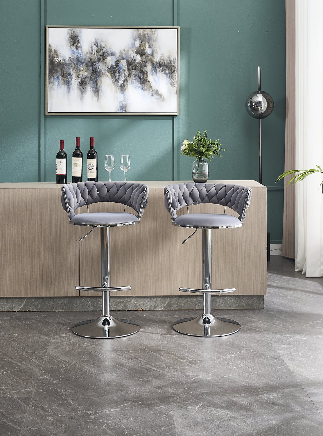 Set of 2 Bar Stools,with Chrome Footrest and Base Swivel Height ...