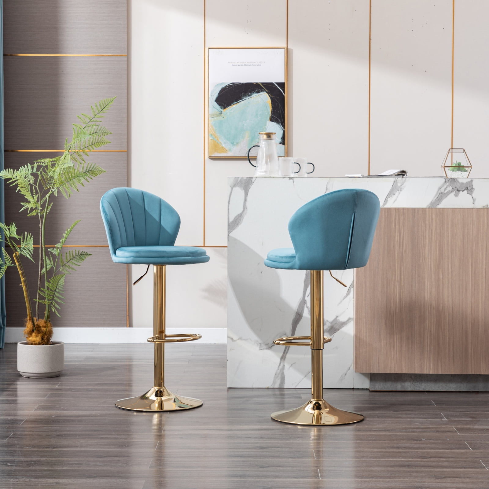 Set of 2 Bar Stools, with Chrome Footrest and Base Swivel Height ...