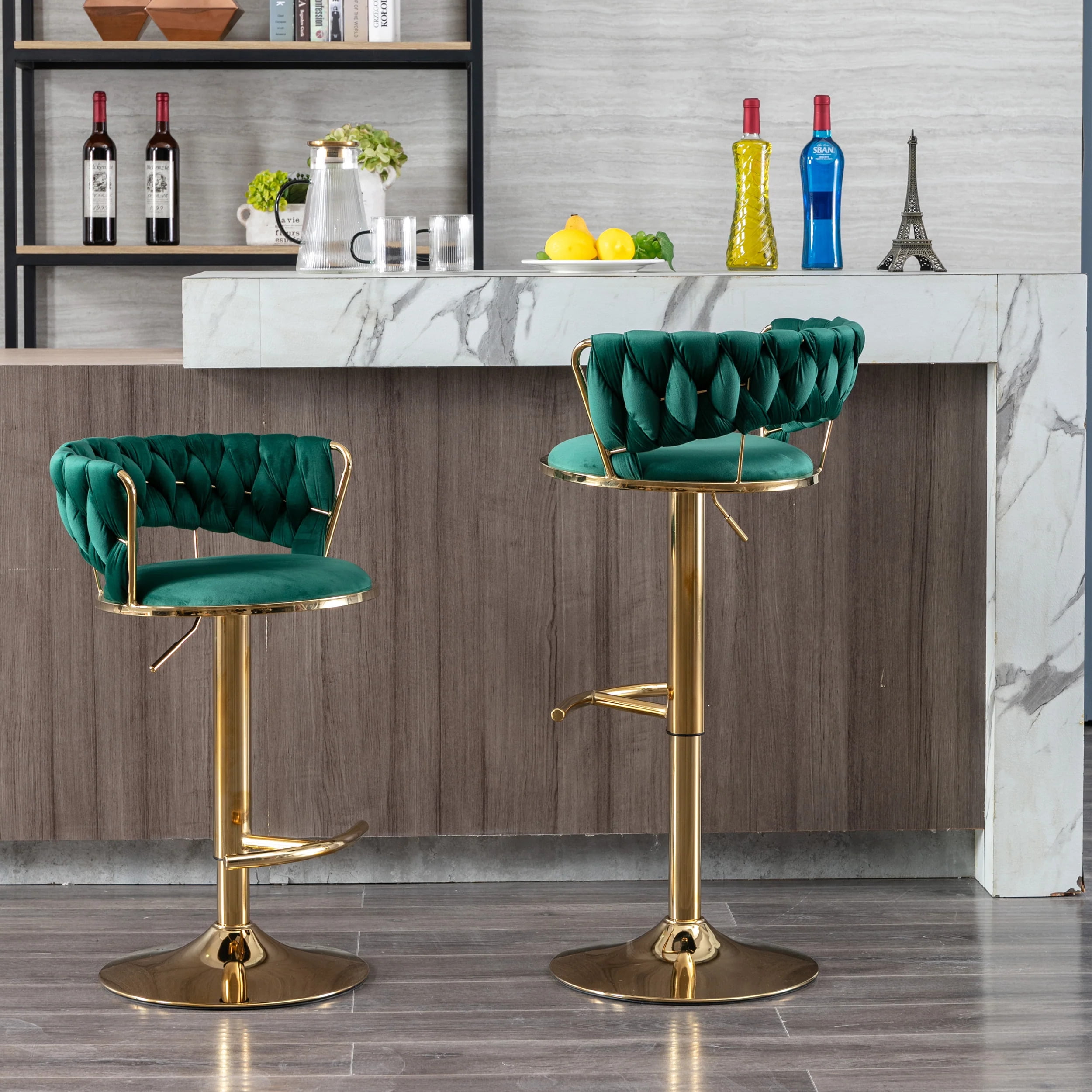Set of 2 Bar Stools, with Chrome Footrest and Base Swivel Height ...