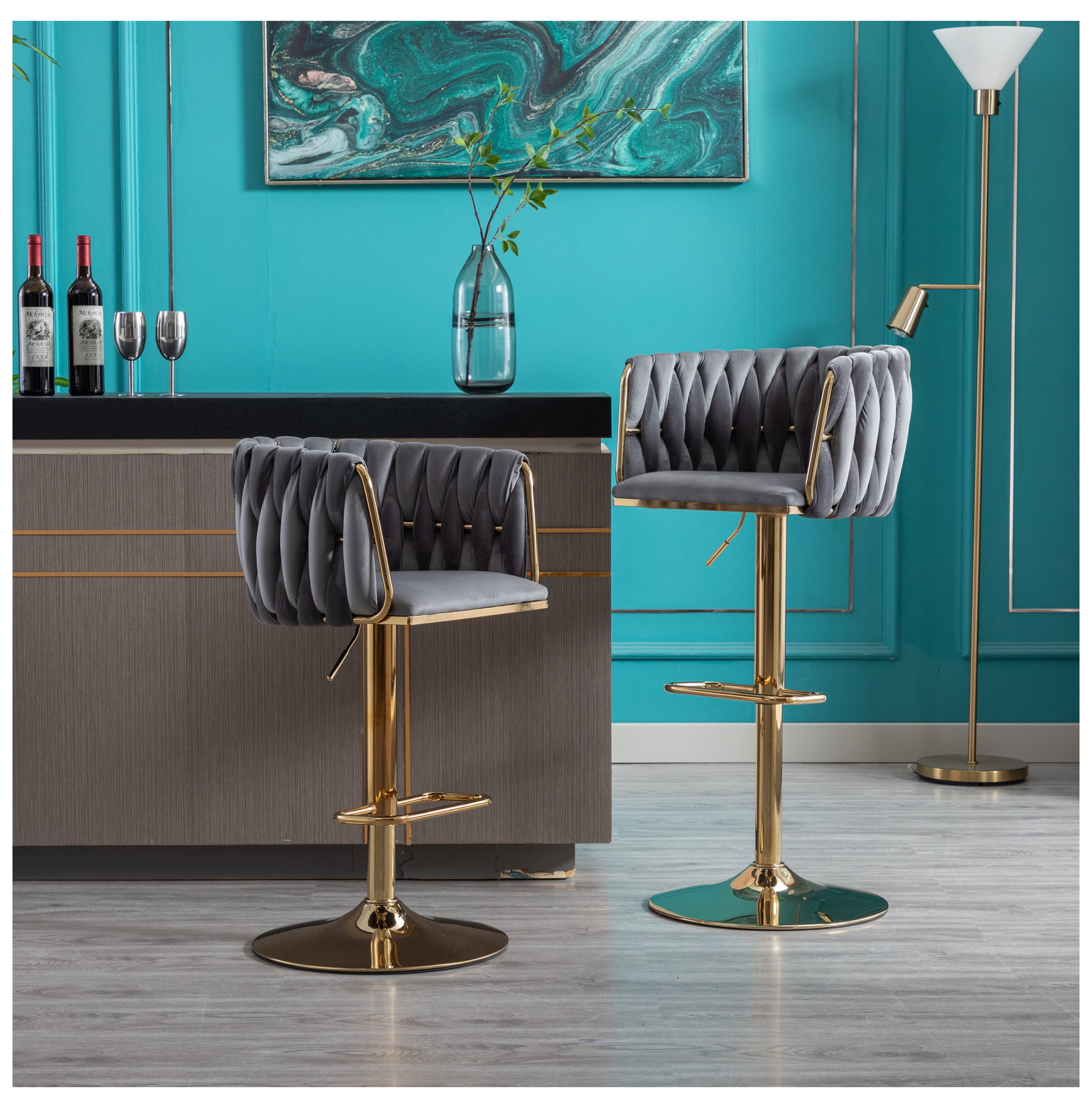 Set of 2 Bar Stools,with Footrest and Base Swivel Height Adjustable ...