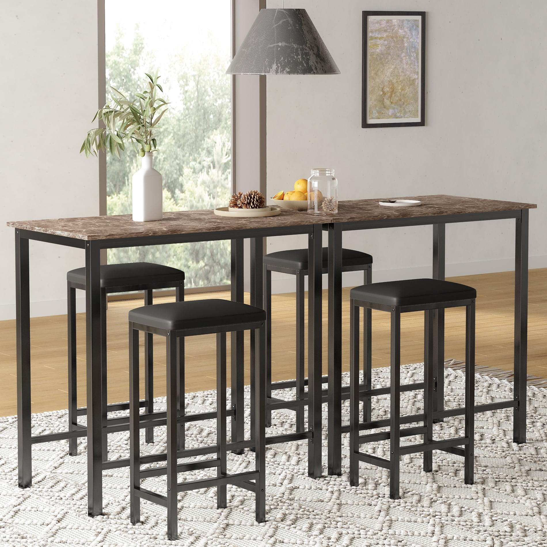 Set of 2 Bar Table Set with 4 Cushioned Stools, Home Kitchen Dining ...