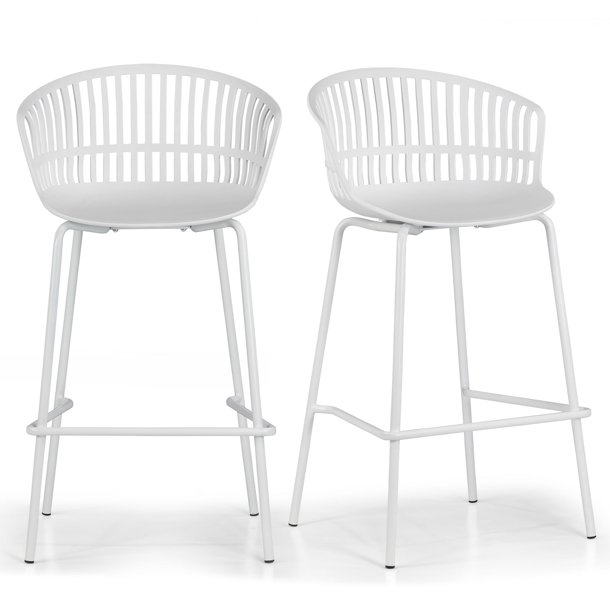 Set of 2 Basia White Plastic Counter Stool with Slatted Back and Metal ...