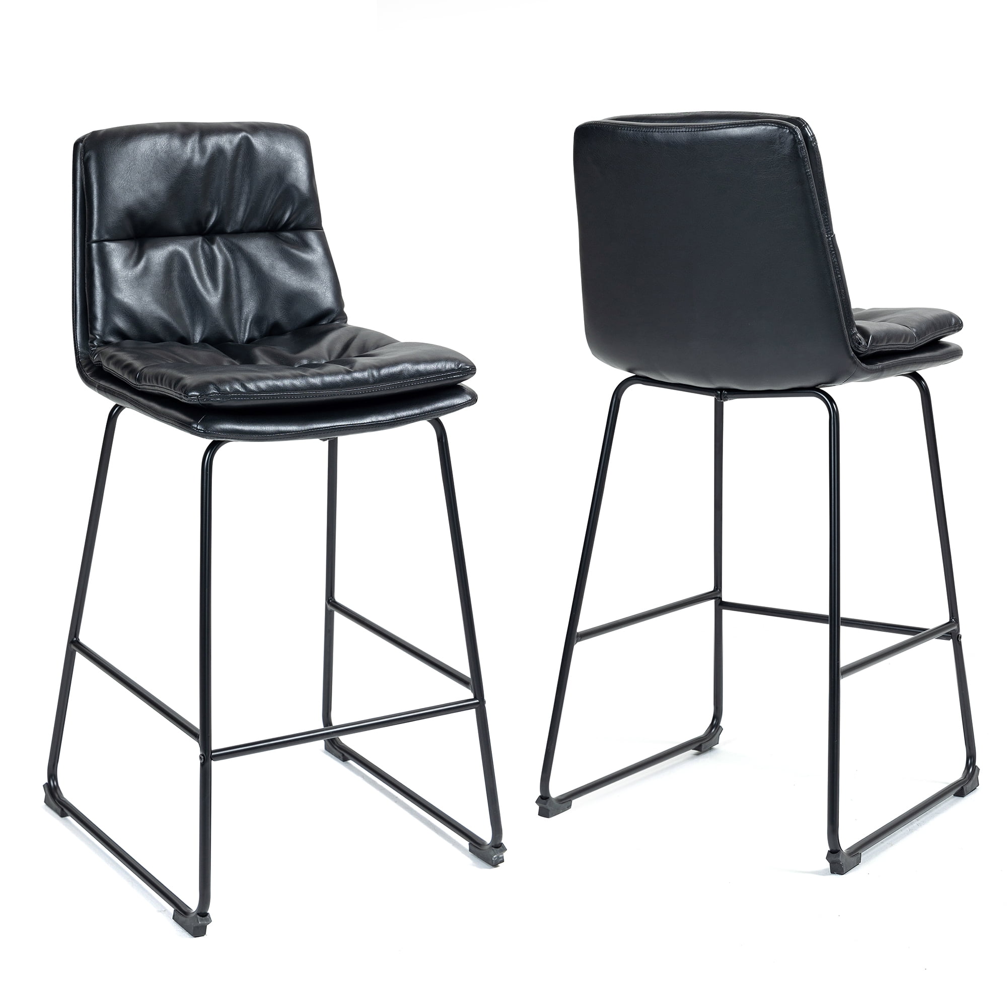 Set of 2 Bauer Black Faux Leather Bar Stool with Black Iron Legs ...
