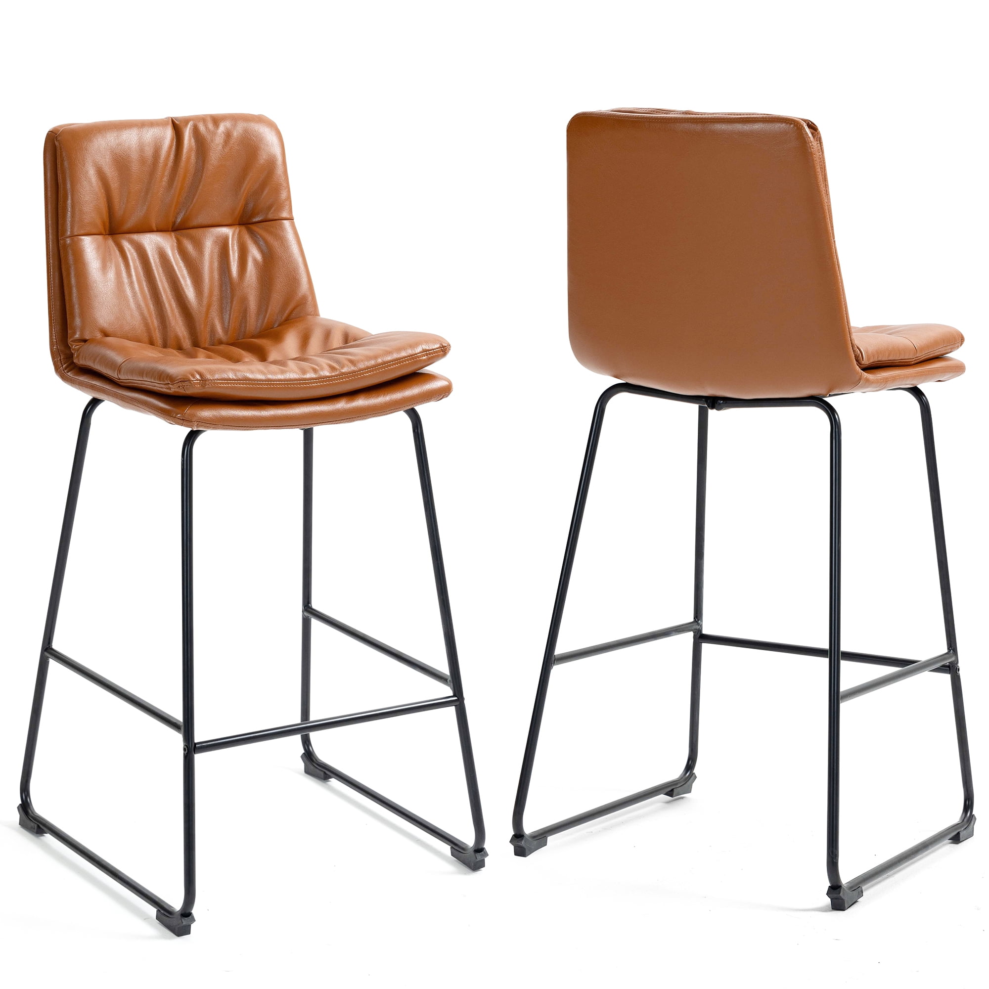Set of 2 Bauer Brown Faux Leather Bar Stool with Black Iron Legs ...
