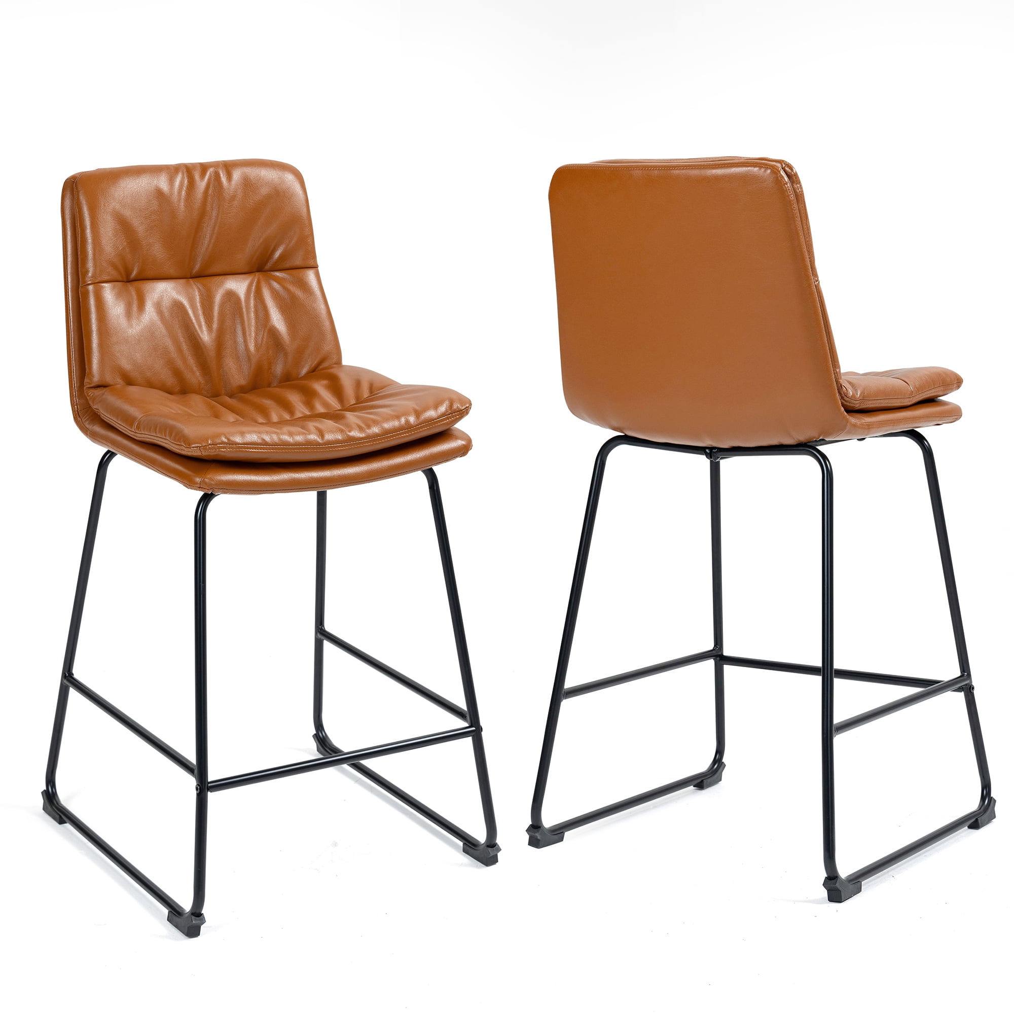 Set of 2 Bauer Brown Faux Leather Counter Stool with Black Iron Legs ...