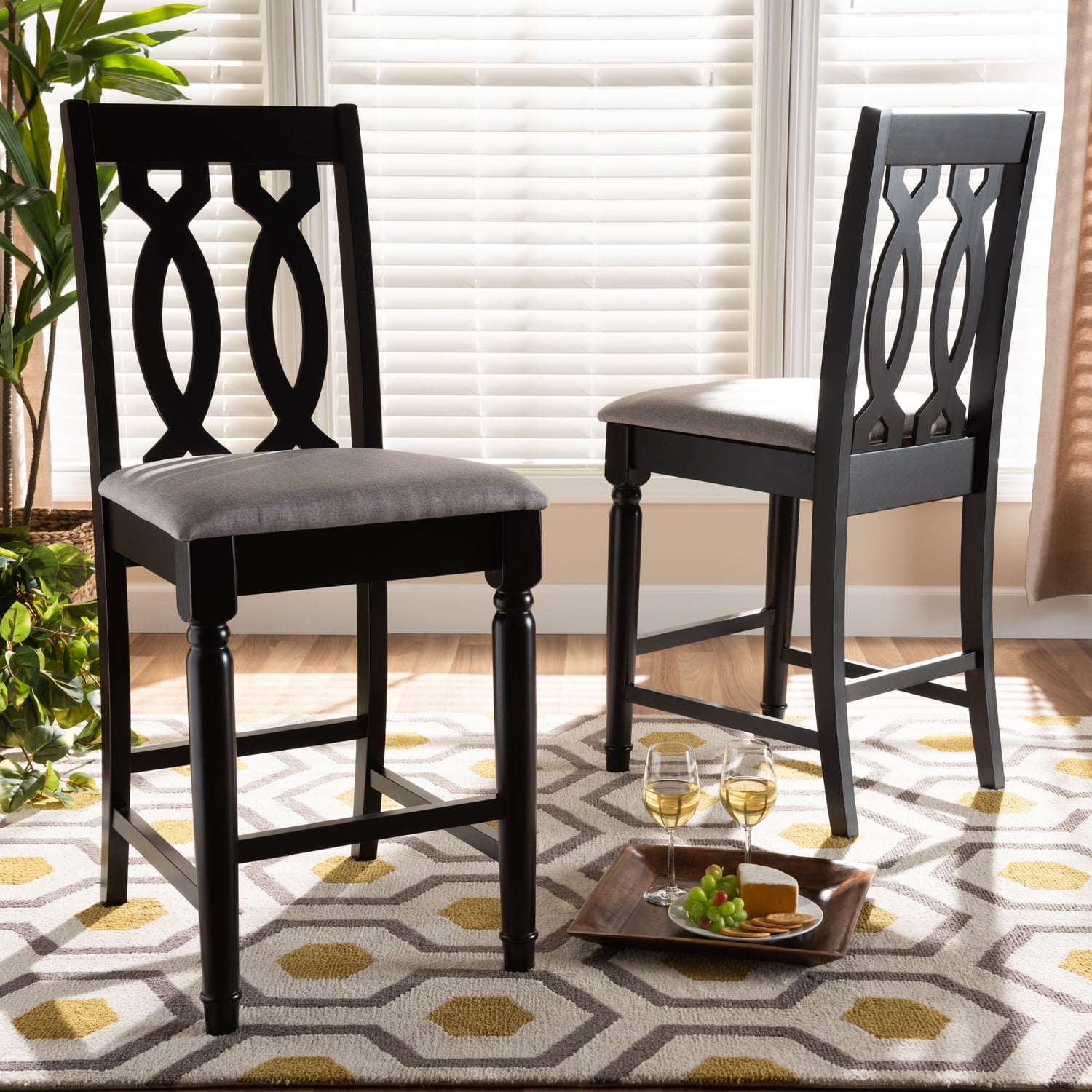 Set of 2 Baxton Studio Darcie Grey Upholstered Wood Counter stools ...