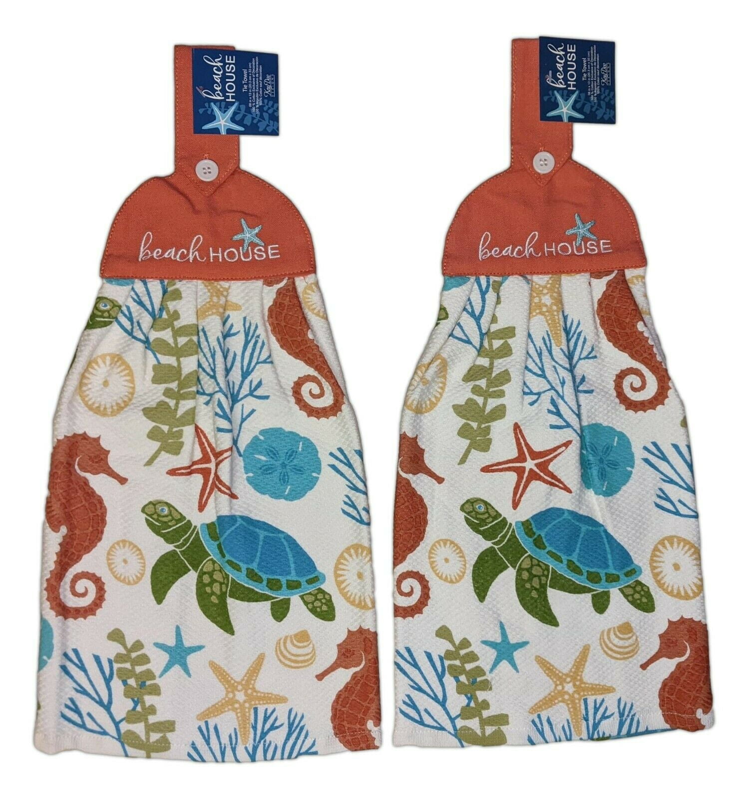 Set of 2 Beach House SEA TURTLE Terry Kitchen Tie Towels by Kay Dee ...