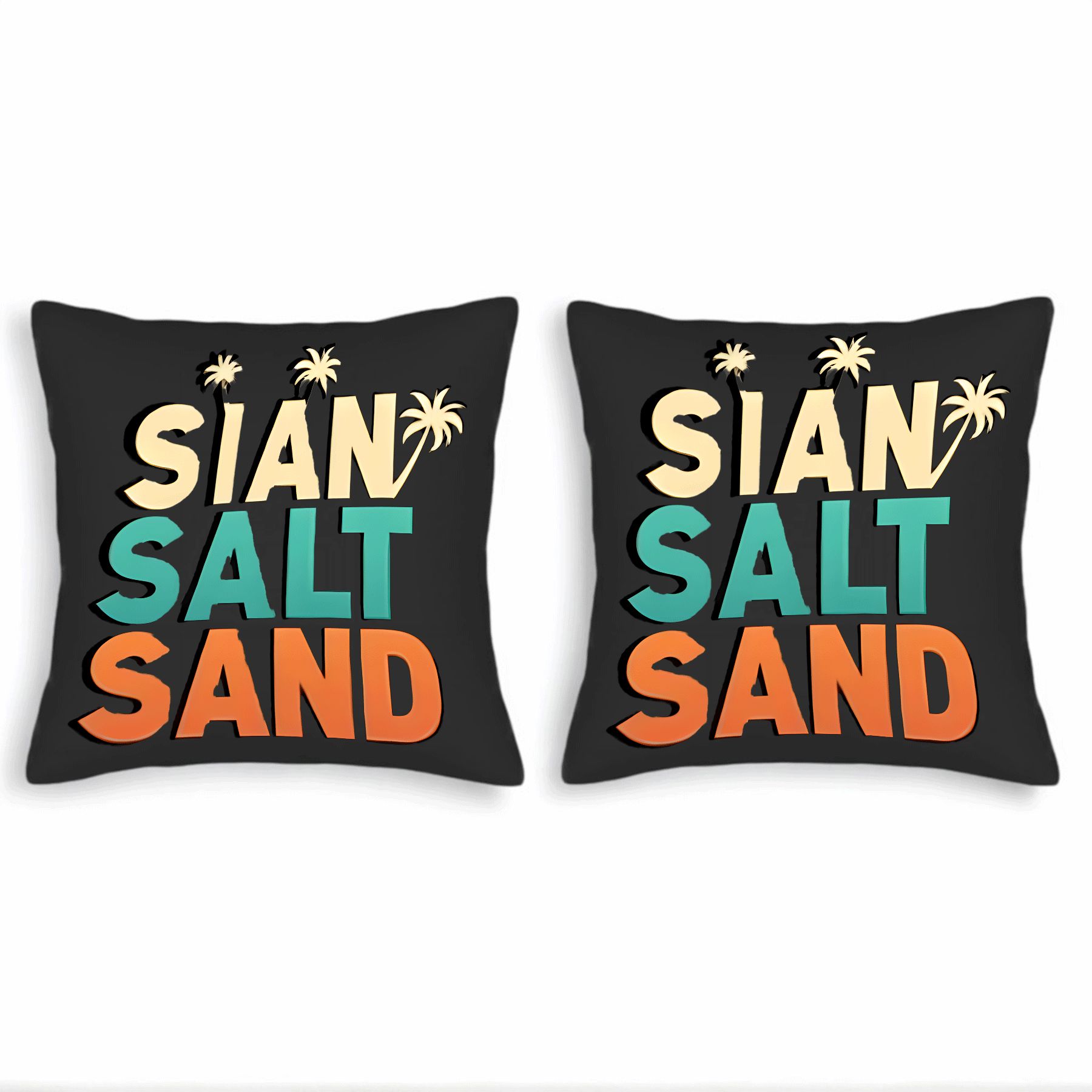 Set of 2 Beach-Themed Throw Pillow Covers 18x18in - Black Background ...