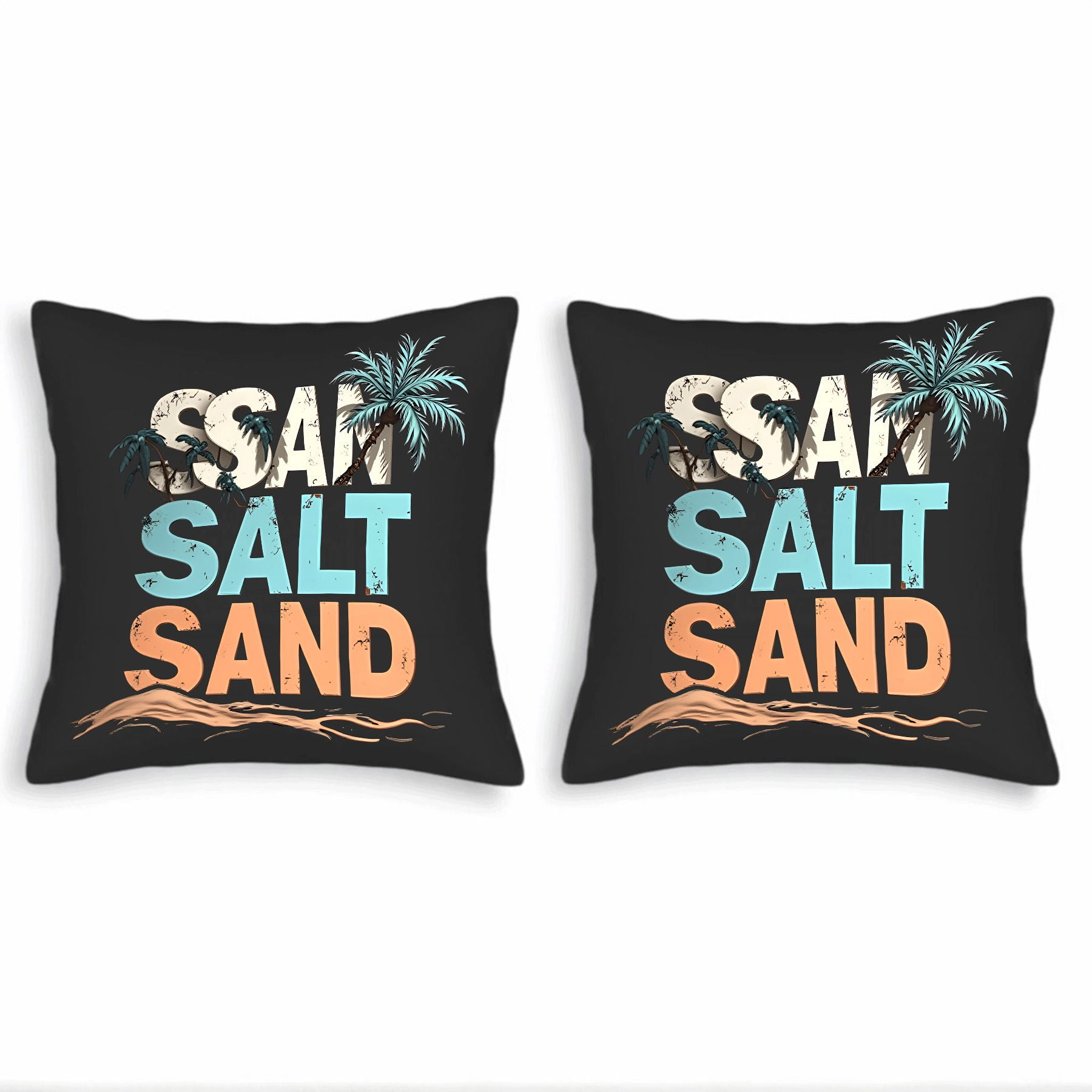 Set of 2 Beach-Themed Throw Pillow Covers 18x18in - ' SAN SALT ' Design ...