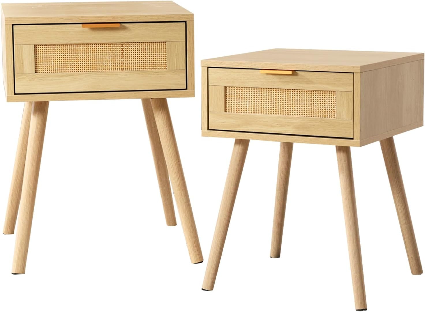Set of 2 Bedroom Nightstands Wooden Night Stands with Rattan Weaving ...