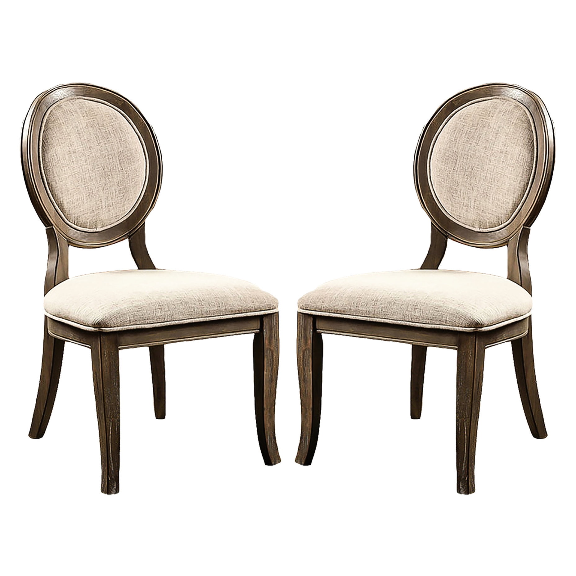 Set of 2 Beige Fabric Oval Back Chairs for Dining Room - Walmart.com