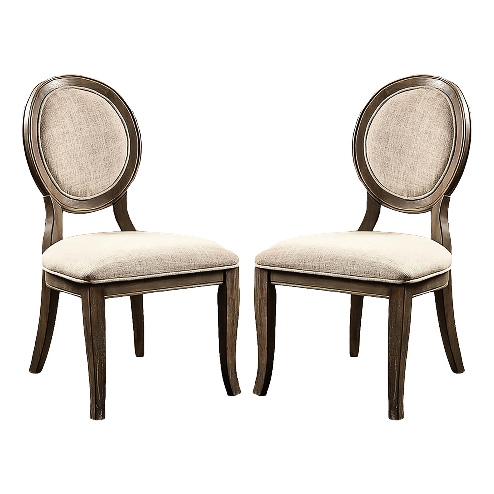 Set of 2, Beige Padded Dining Chairs - Oval Back Design for Supportive ...