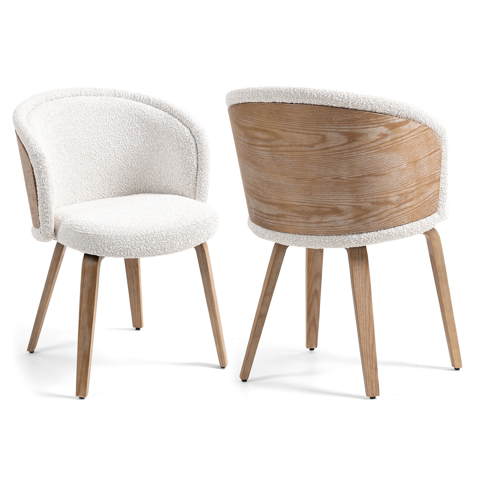 Set of 2 Beryl White Washed Boucle Fabric Dining Chair with Natural Wood Legs - Walmart.com