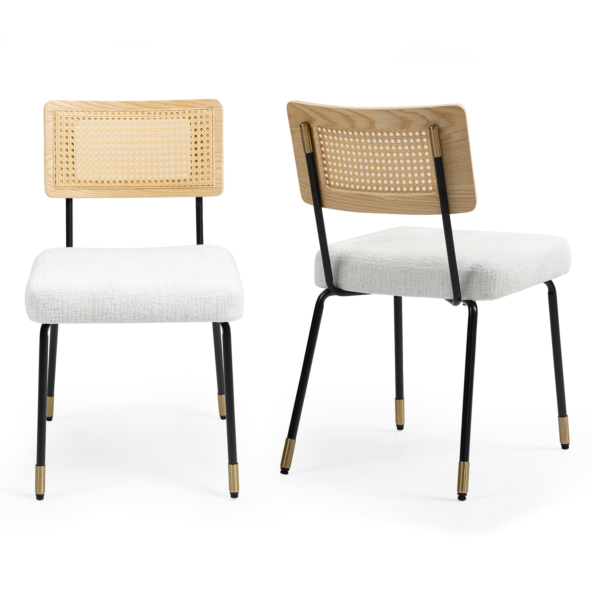 Set of 2 Bethari Beige Woven Fabric Dining Chair with Rattan Backrest ...