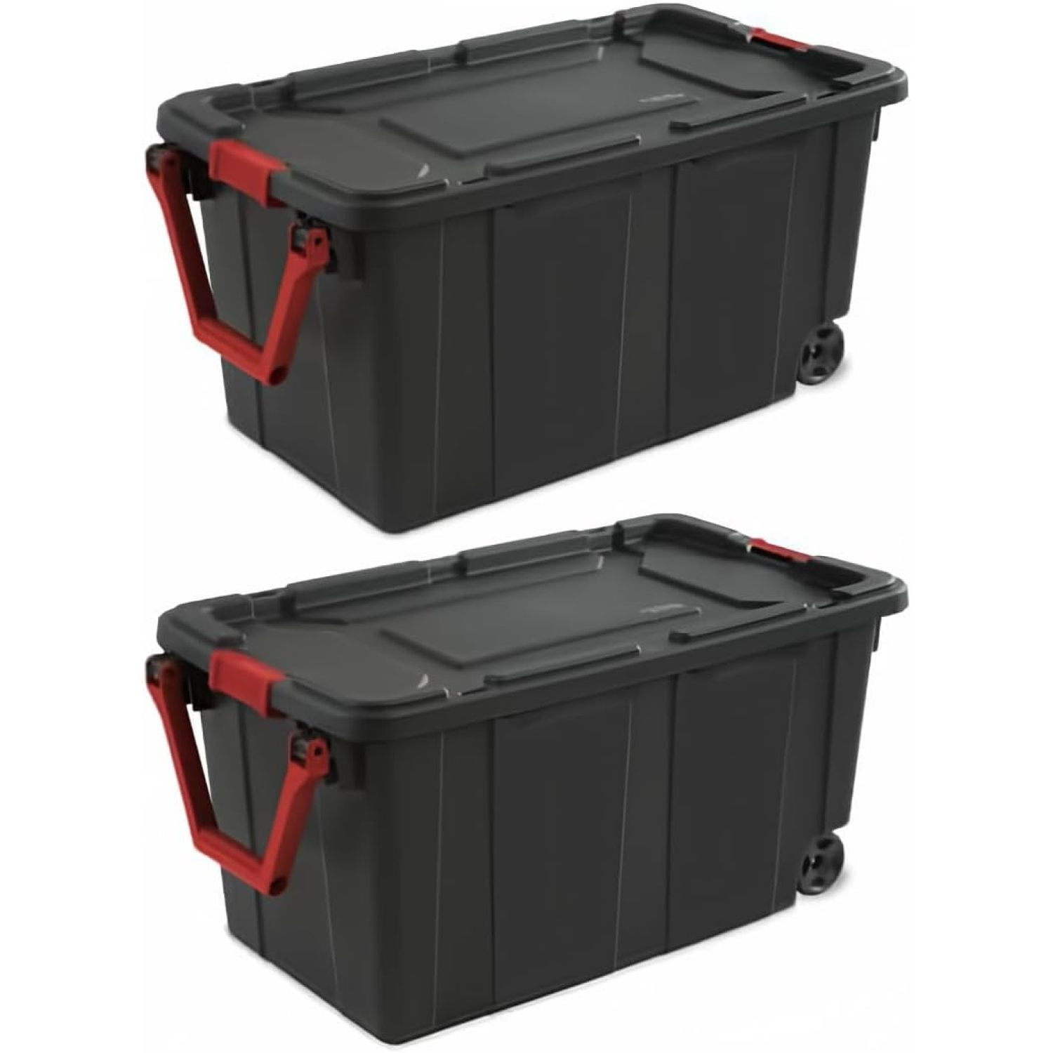 Set of 2 Black 40 Gallon Industrial Tote Plastic Bins with Wheels ...