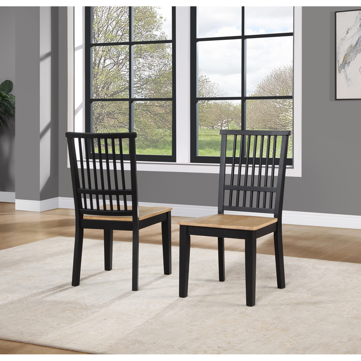 Set of 2 Black Dining Chairs, Magnolia Wooden Chairs for Kitchen and ...