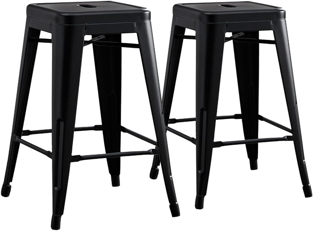 Set of 2 Black Metal Bar Stools - Industrial Rustic Design, 30" Seat ...