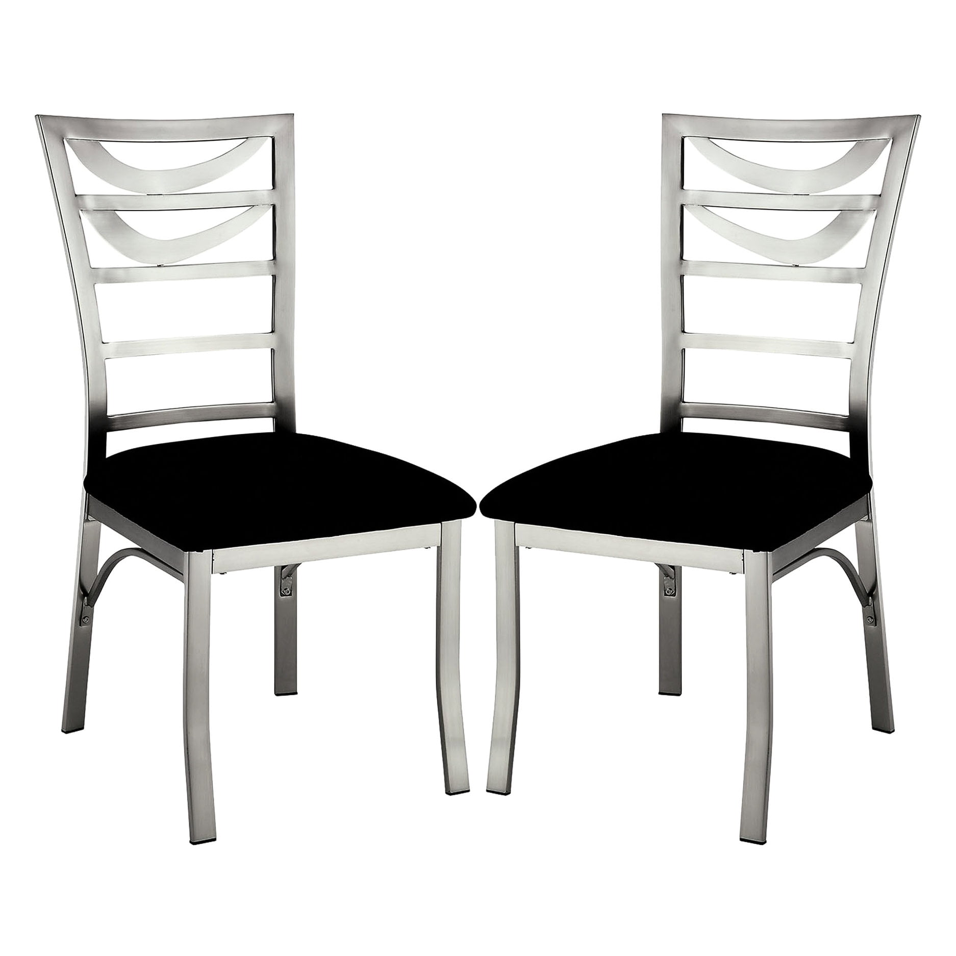Set of 2 Black Microfiber and Silver Metal Ladder Back Chairs / Stylish ...