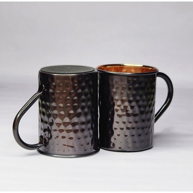 Set of 2 Black Moscow Mule Mugs Hammered Design: Unique Copper Mugs ...