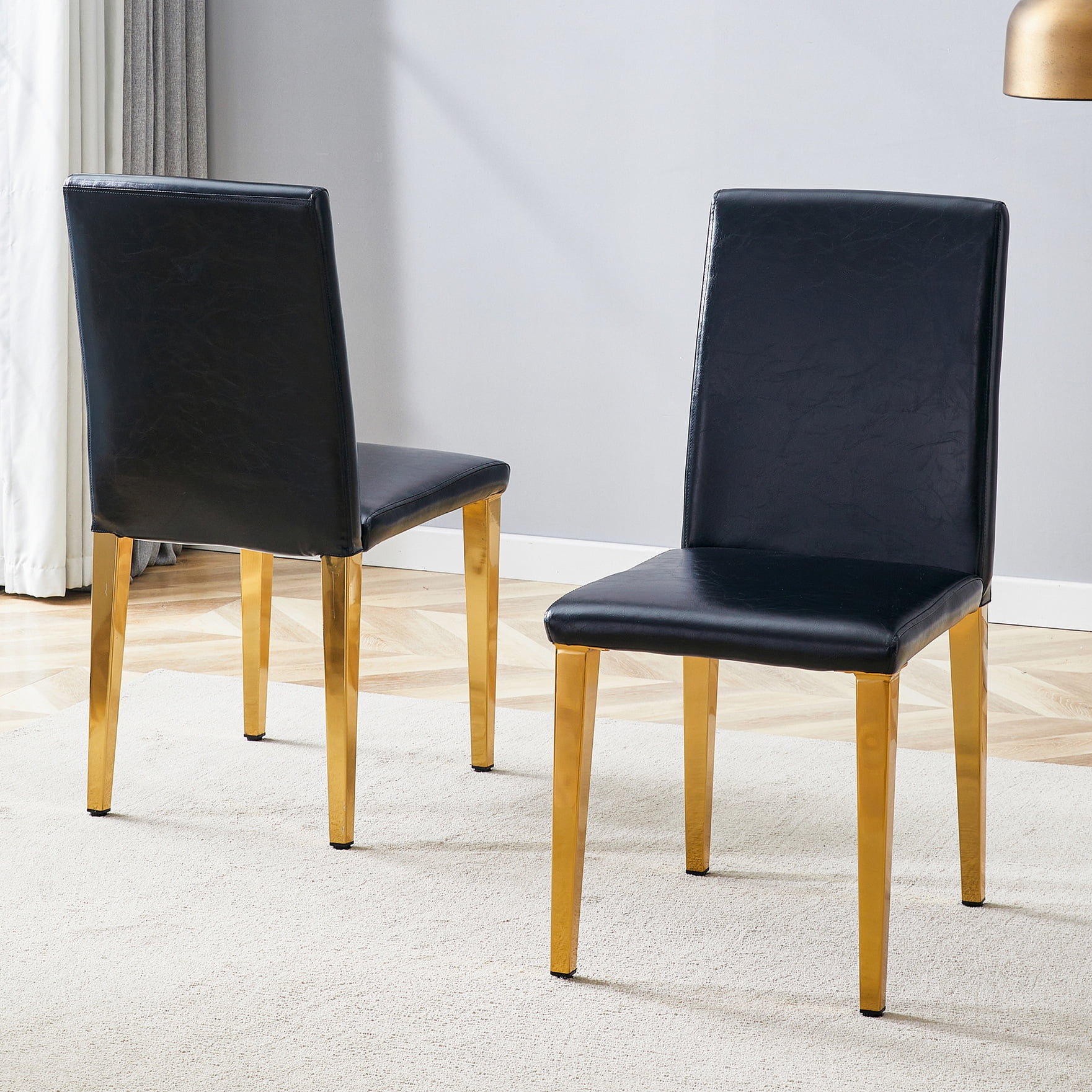 Set of 2 Black PU Dining Chairs | Fit Different Home Styles, Provide Support | High - Elasticity ...