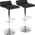 Set of 2 Black PU Leather Adjustable Swivel Bar Stools with Footrest ...
