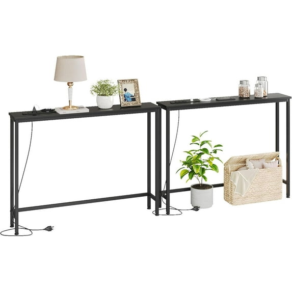 Set of 2 Black Sofa Tables with Power Outlets, 39" Long Behind Couch ...