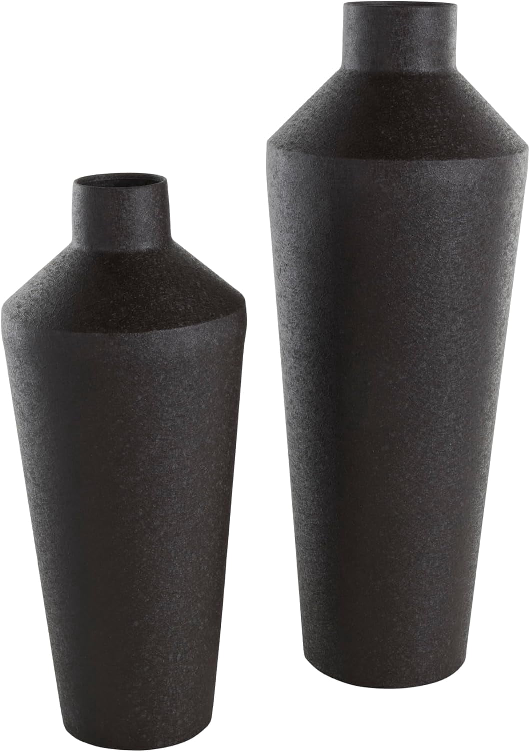 Set of 2 Black Textured Metal Vases 16" & 20" Tapered Modern Decor ...