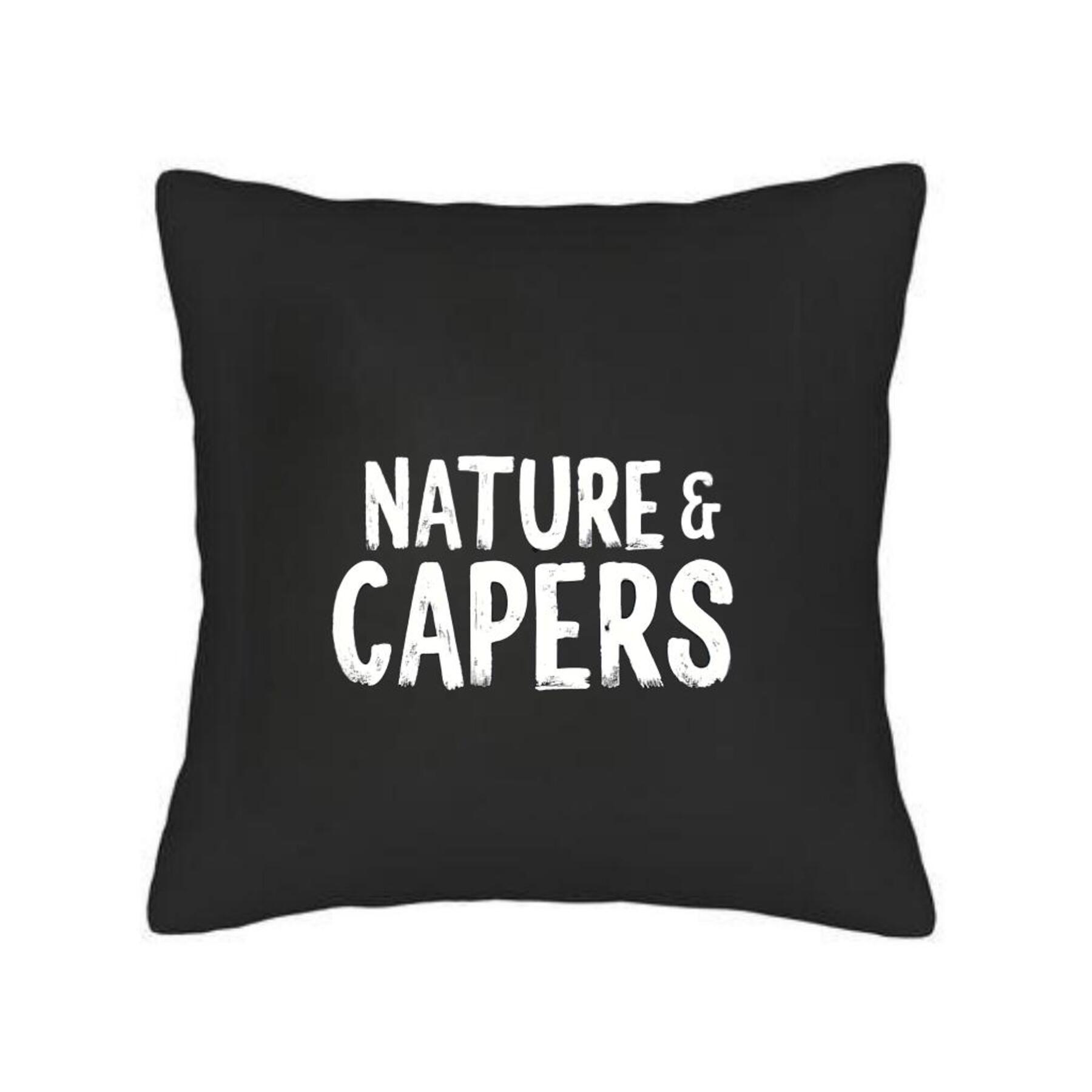 Set of 2 Black Throw Pillow Covers 18x18 with Bold ' NATURE & CAPERS ...