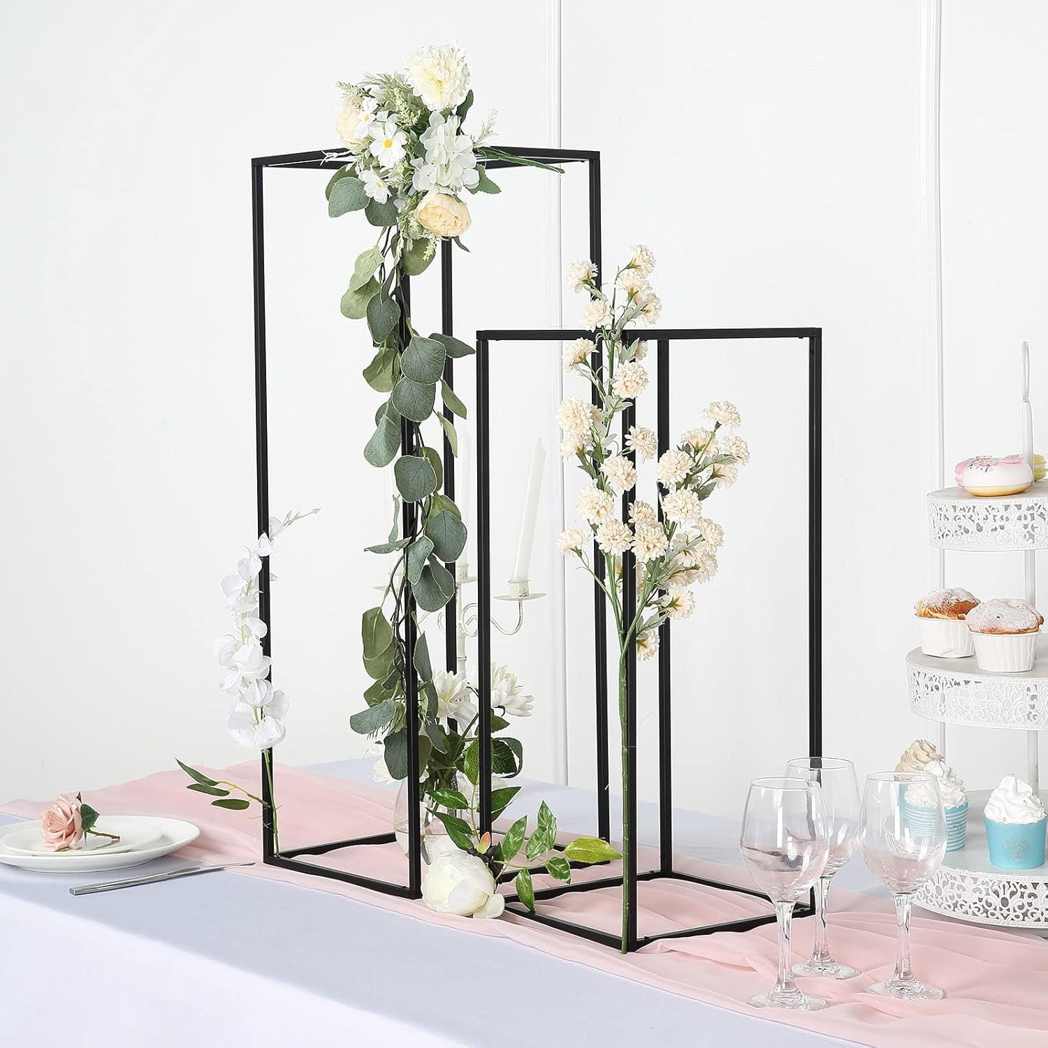 Set of 2 | Black Wedding Flower Stand - Metal Vase Column Stand ...